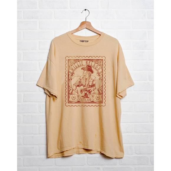 LIVYLU | Tops | New Livylu Willie Nelson Stamp Graphic Tee In Yellow ...